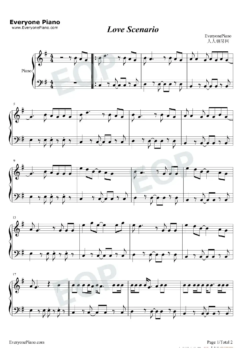 歌谱|Love scenario 作词:B.I・BOBBY・MOT MAL・ZERO 作曲:B.I・MILLENNIUM・SEUNG 演唱:IKON_简谱大全_乐器资源网