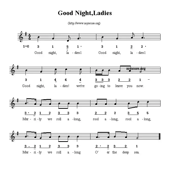 外国乐谱|Good night,ladies_外国歌曲谱_乐器资源网