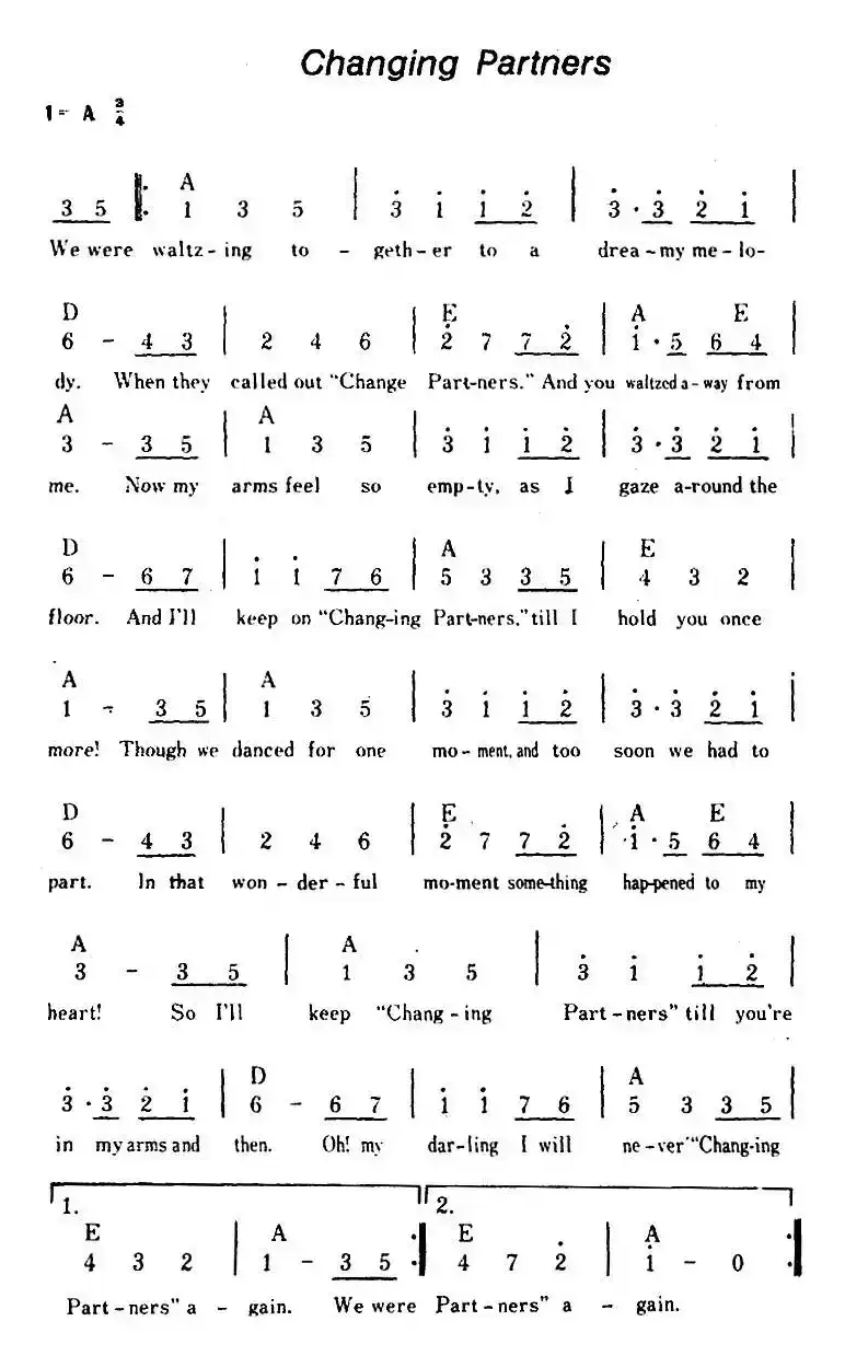 外国乐谱|Changing Partners(美国)_外国歌曲谱_乐器资源网